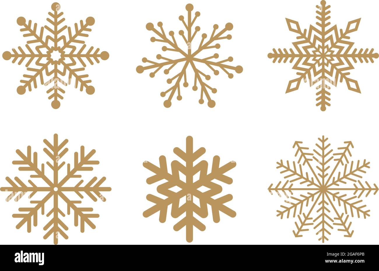 Golden Frosty snowflakes on an isolated white background. Color ...