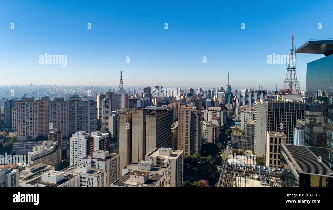 Aerial view of Av. Paulista in São Paulo, SP. Main avenue of the ...