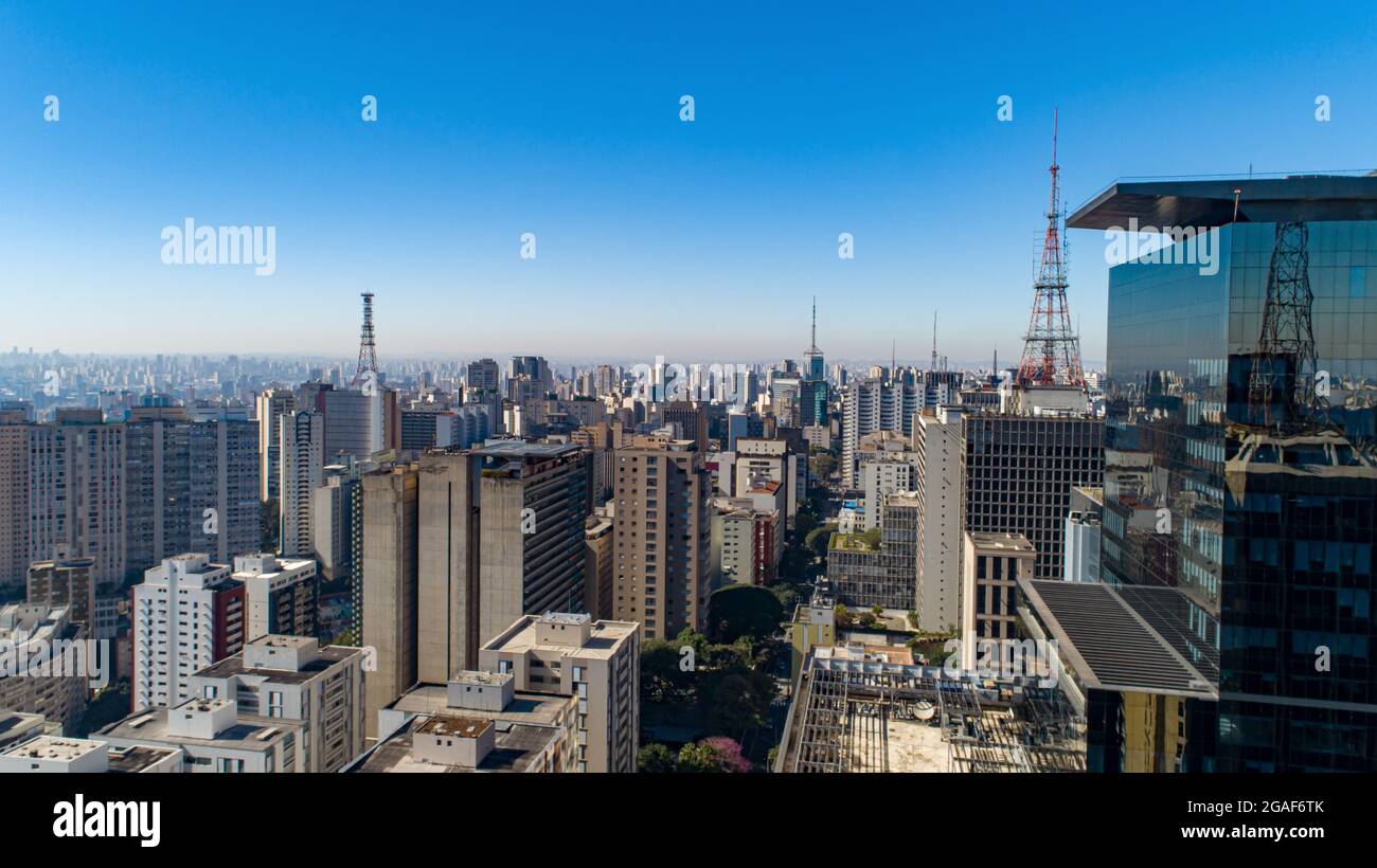 Aerial view of Av. Paulista in São Paulo, SP. Main avenue of the ...