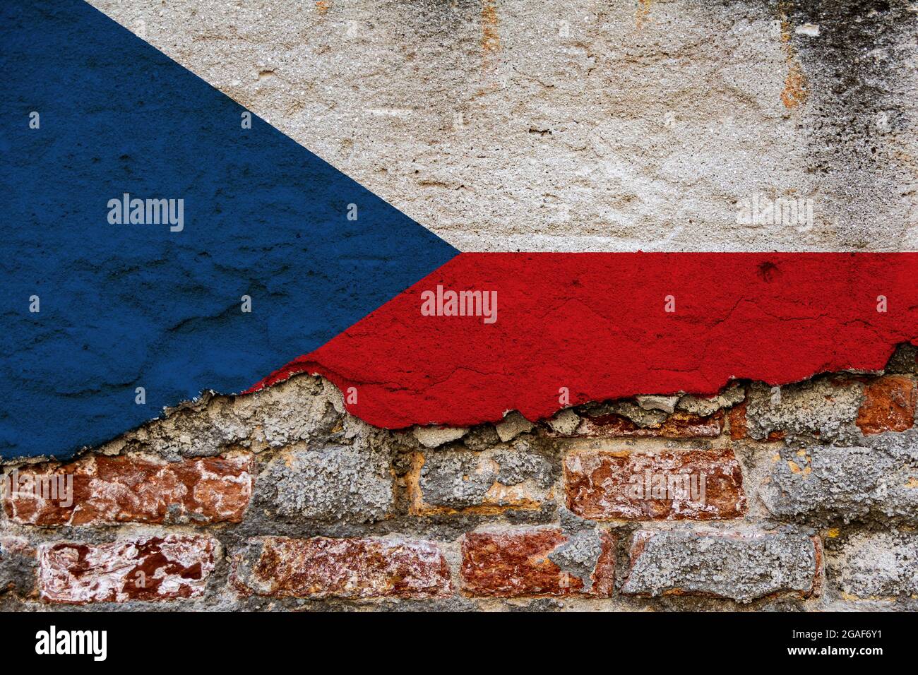 Graphic Concept with a Flag of the Czech Republic painted on a damaged ...