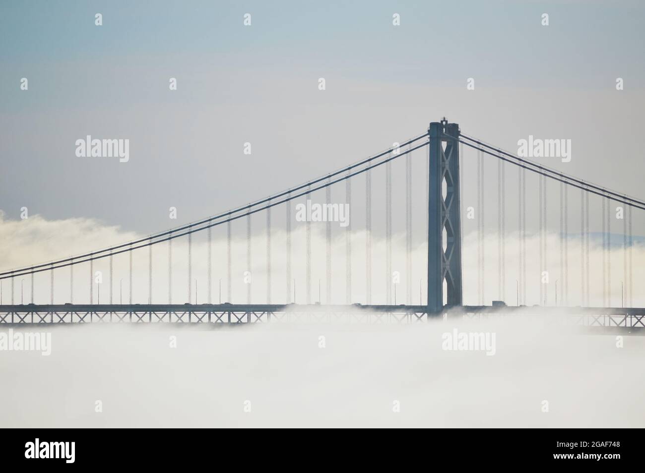 Oakland Bay Bridge in the Foggy Mist in San Francisco, California Stock ...