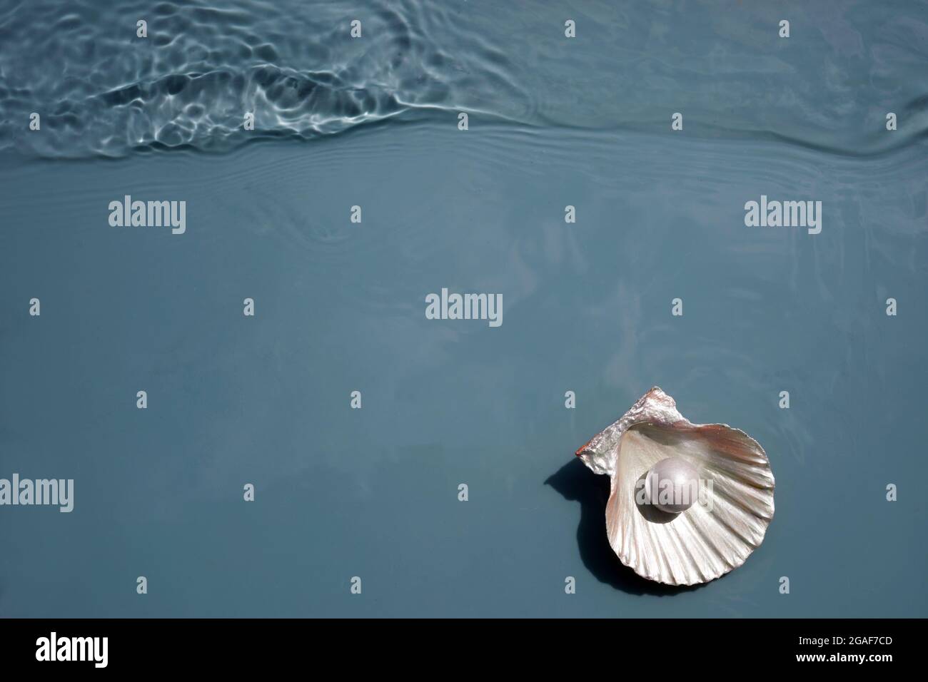 Shell with a pearl on blue water Stock Photo - Alamy