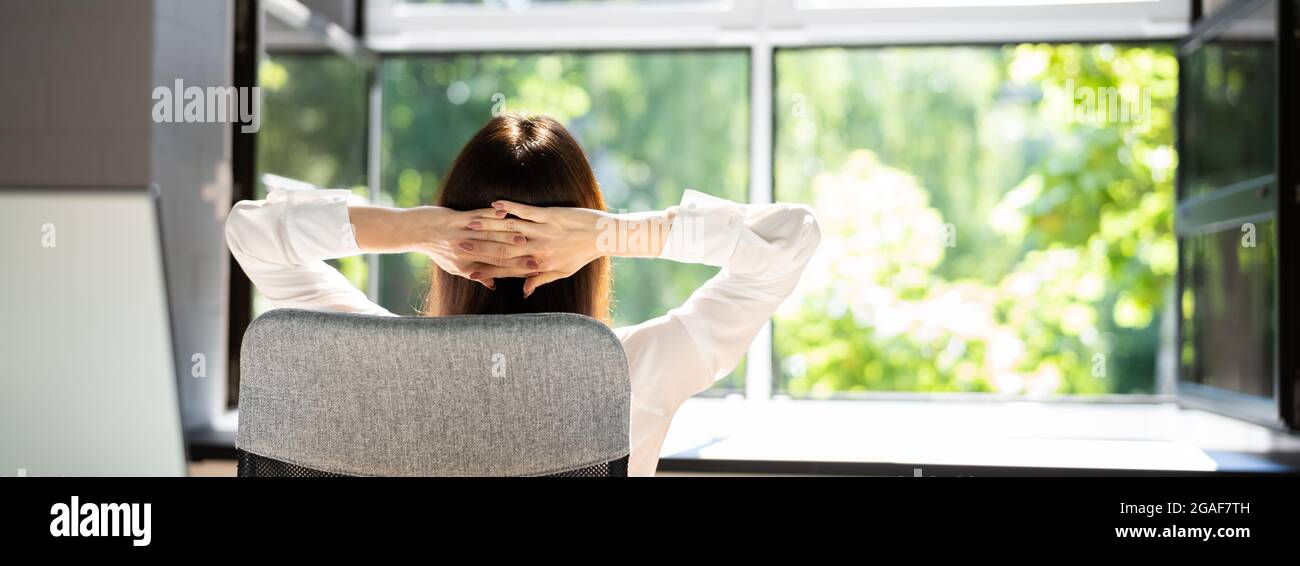 Open Window In Office. Breathing Fresh Air And Relaxing Stock Photo - Alamy