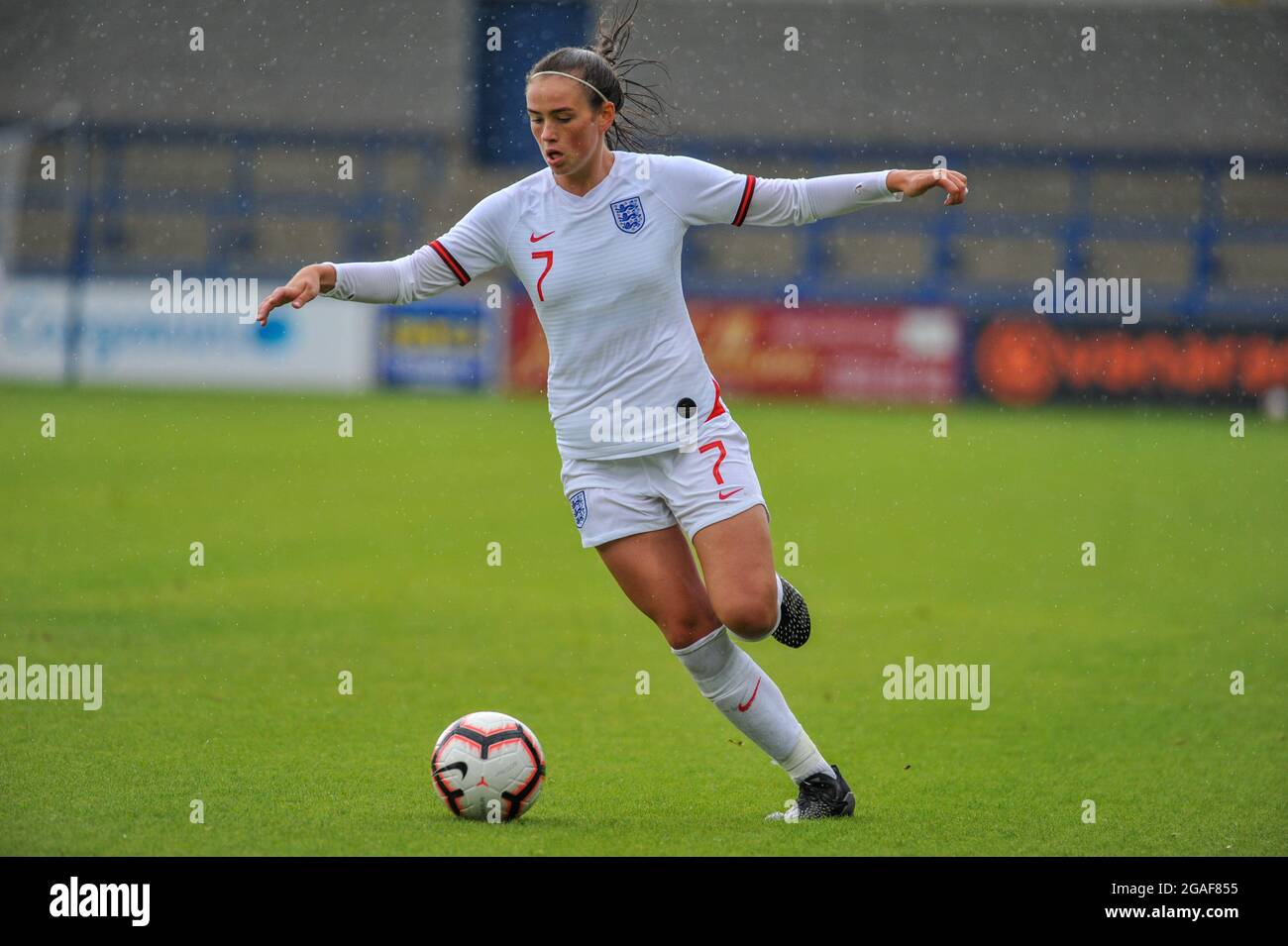 Grace Clinton (7 England) controls the ball during the friendly under ...