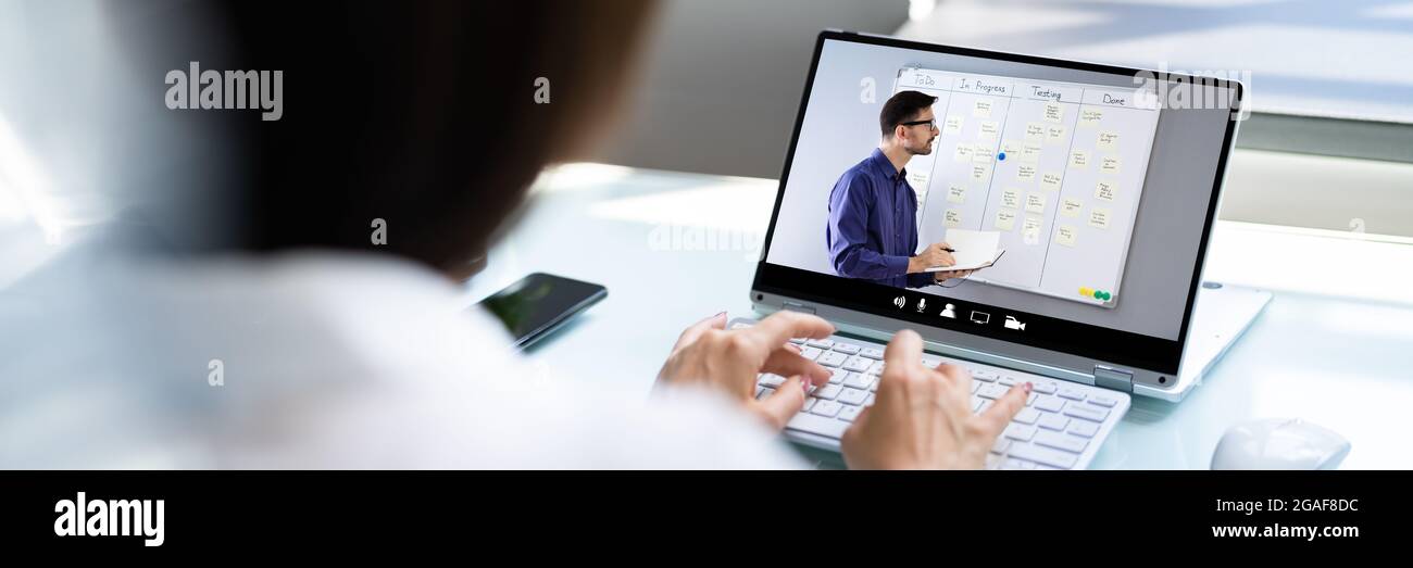 Online Virtual Video Conference Training On Laptop Computer Stock Photo ...