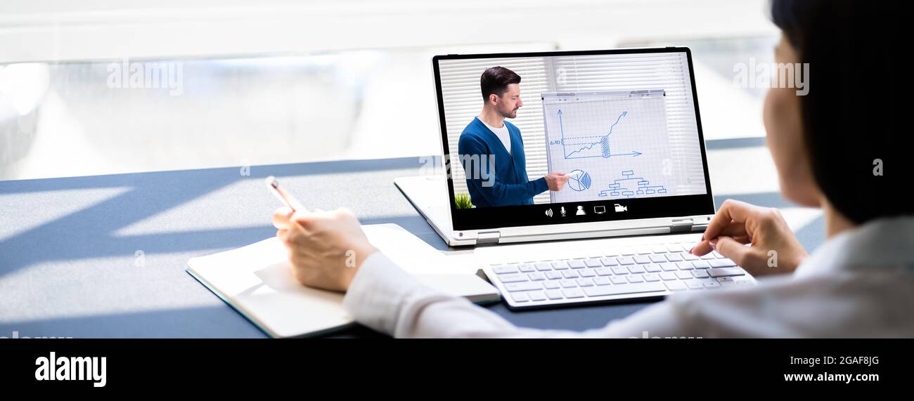 Online Virtual Video Conference Training On Laptop Computer Stock Photo ...