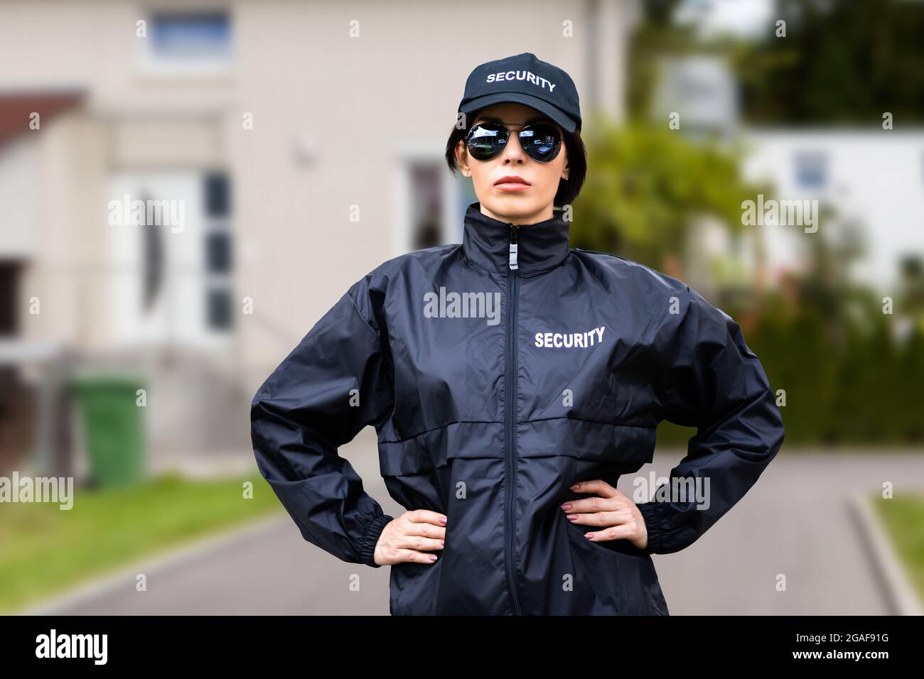 Security Guard Watching House Property. Surveillance Service Stock ...