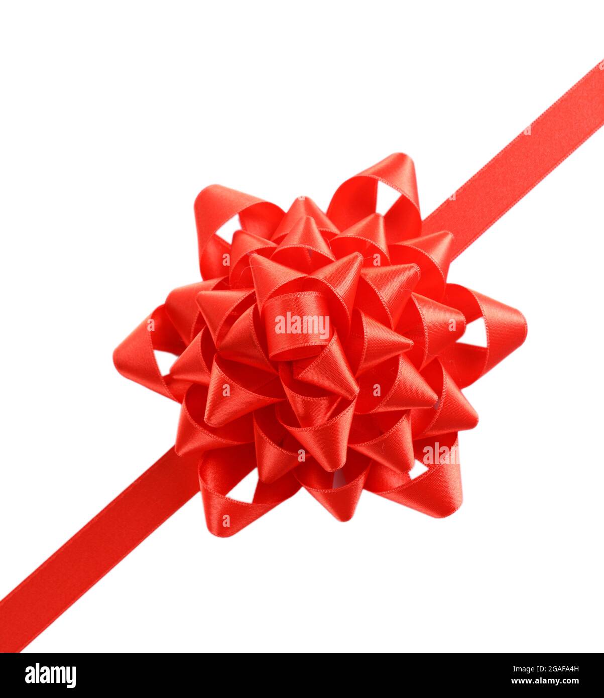 Red bow with diagonal ribbon isolated on white background Stock Photo ...