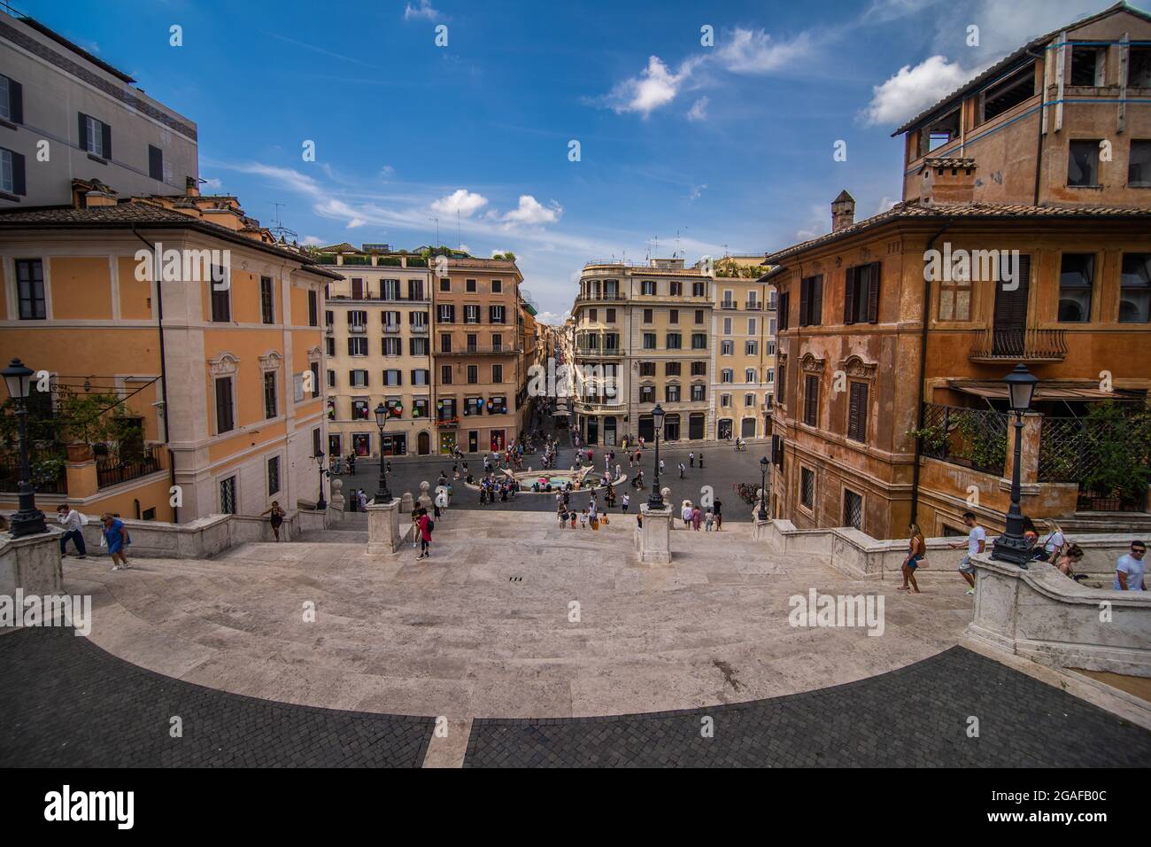 Rome, Italy - Juny, 2021: View to the Spanish Steps and the buildings ...