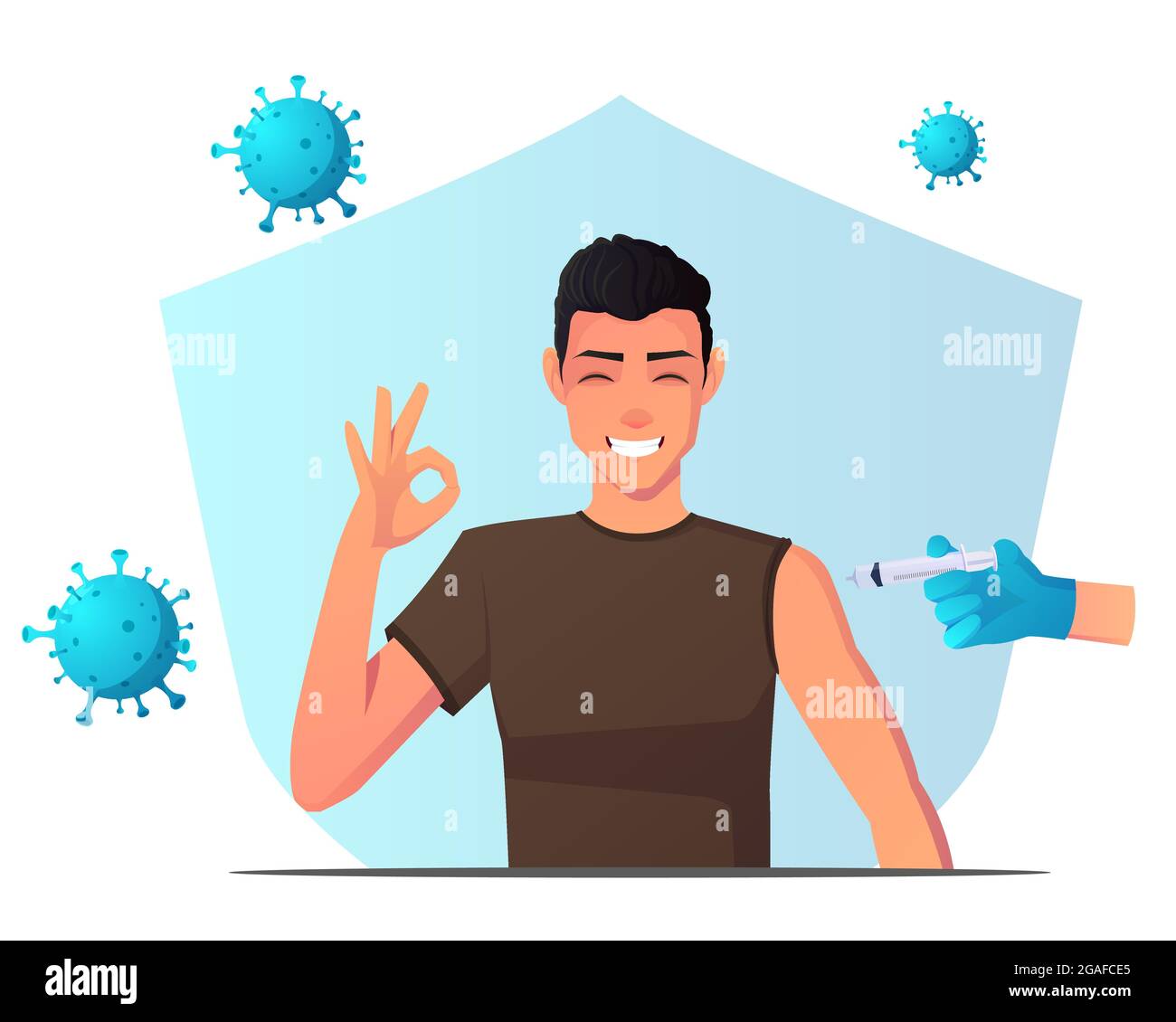 Man Receiving Vaccine And Developing Immunity And Protected From Virus ...