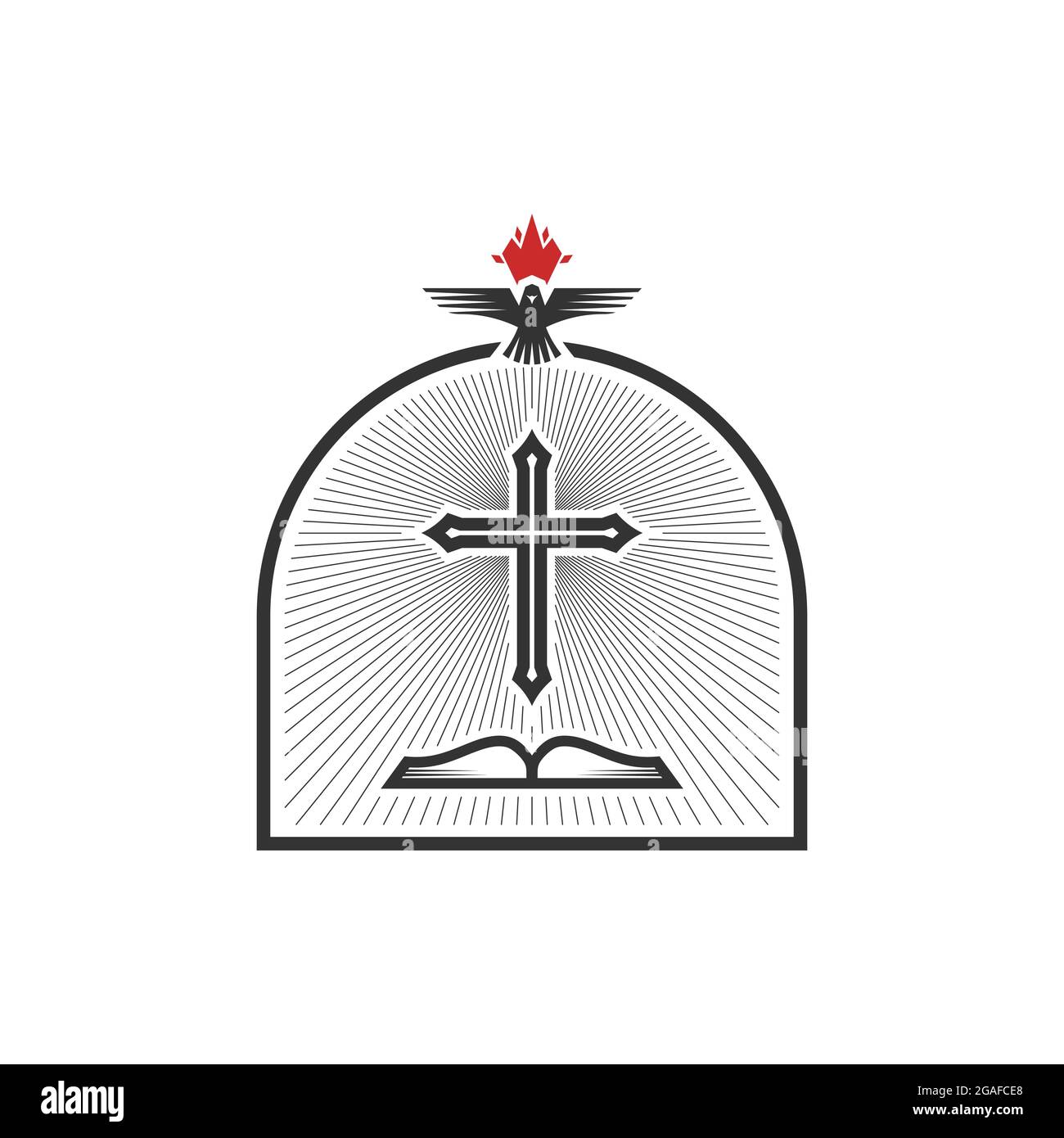 The cross of the Lord Jesus Christ, an open Bible and a dove are a ...