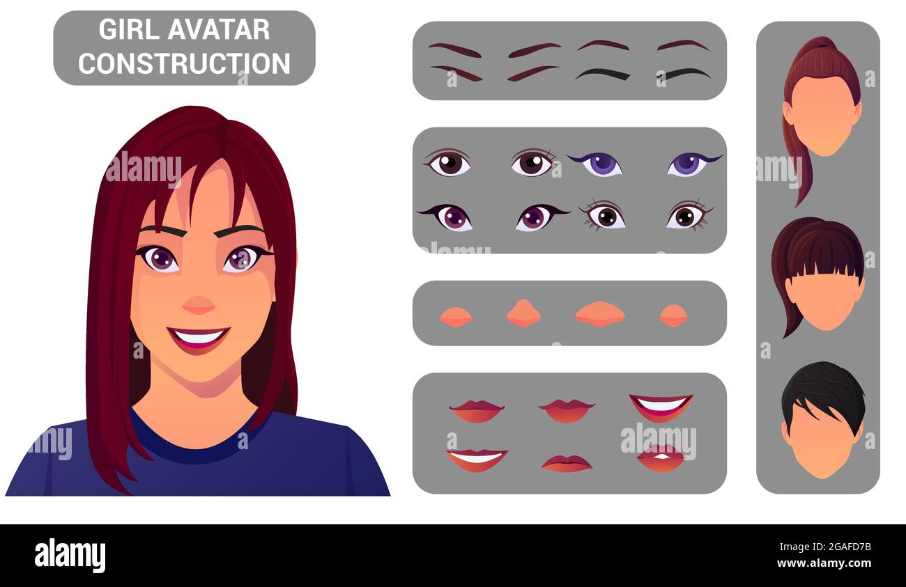 Woman Face Construction Pack for Avatar Creation. Female Avatar Build ...