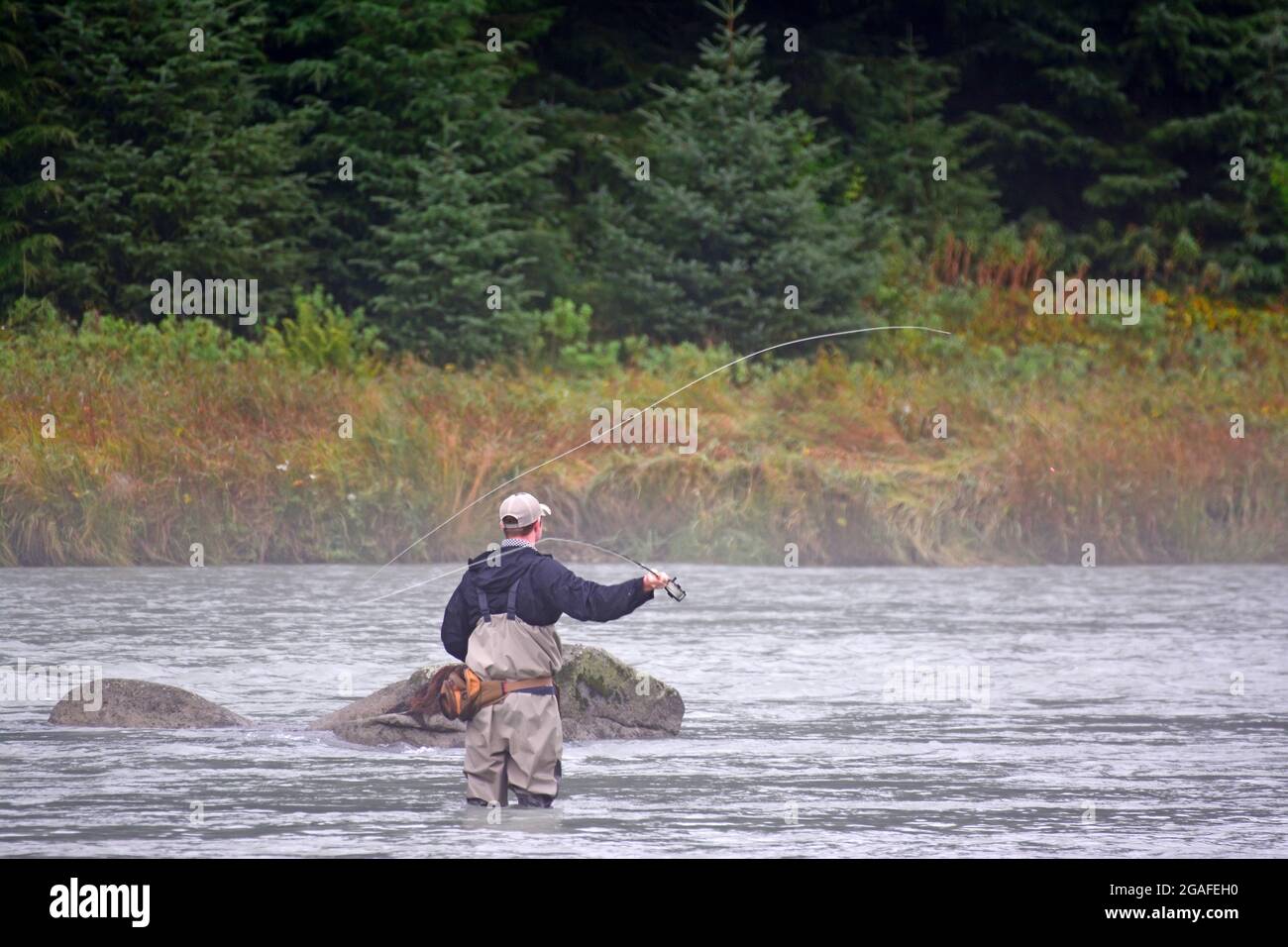 Fly fishing in Chilkoot river - Alaska Stock Photo - Alamy