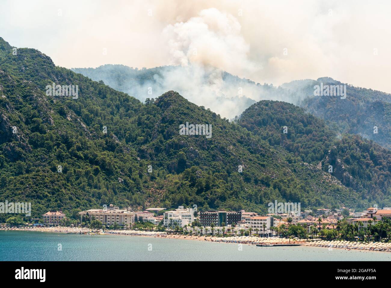 Marmaris, Mugla, Turkey – July 30, 2021. Smoke from a forest fire ...
