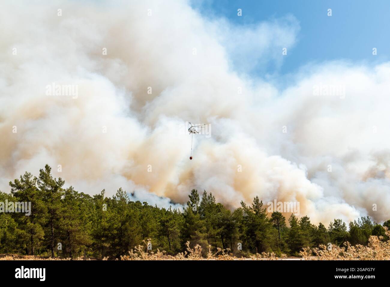 Marmaris, Mugla, Turkey – July 30, 2021. Smoke from a forest fire ...