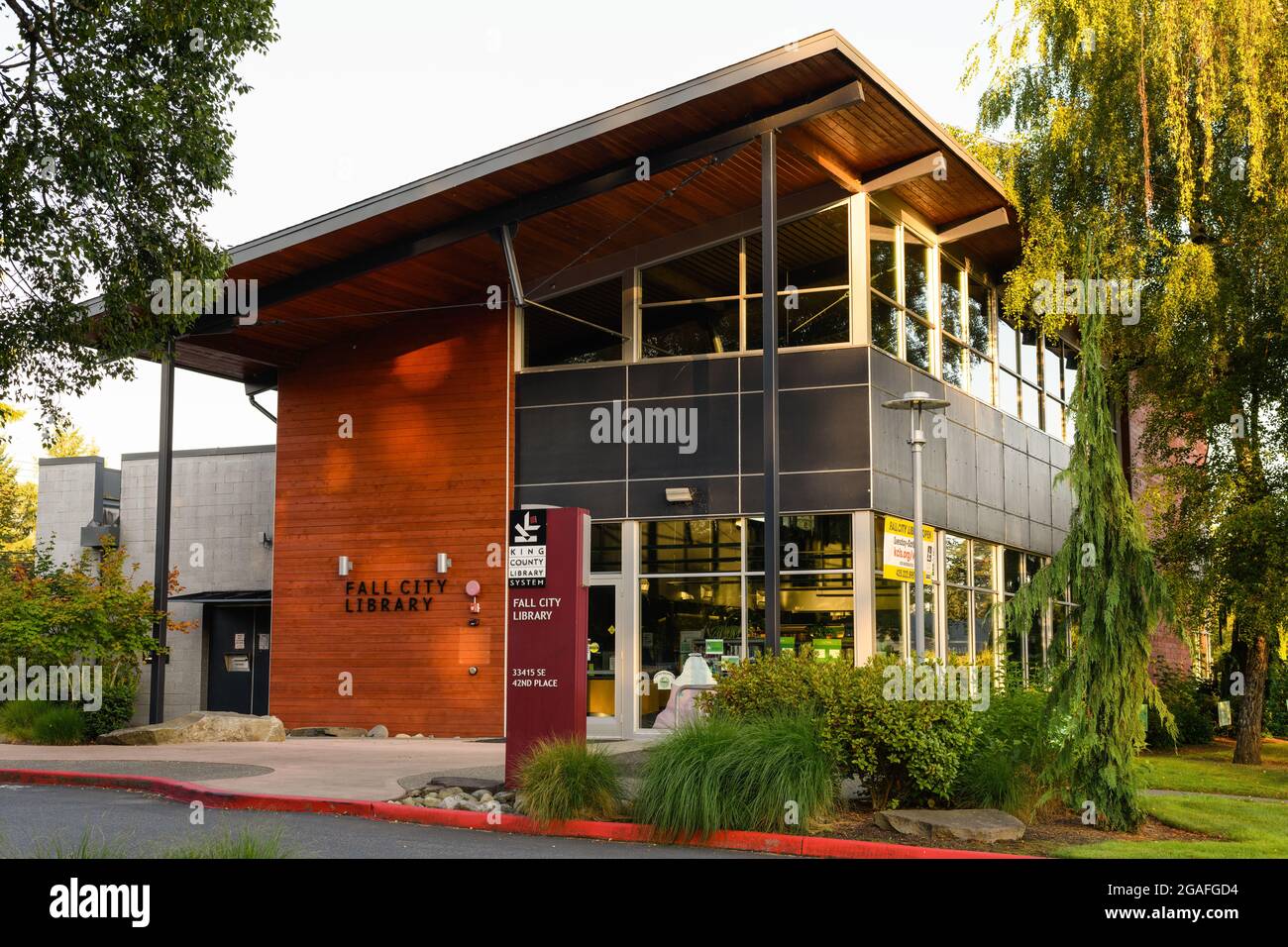 Fall City - July 30, 2021; The modern library building in Fall City in ...