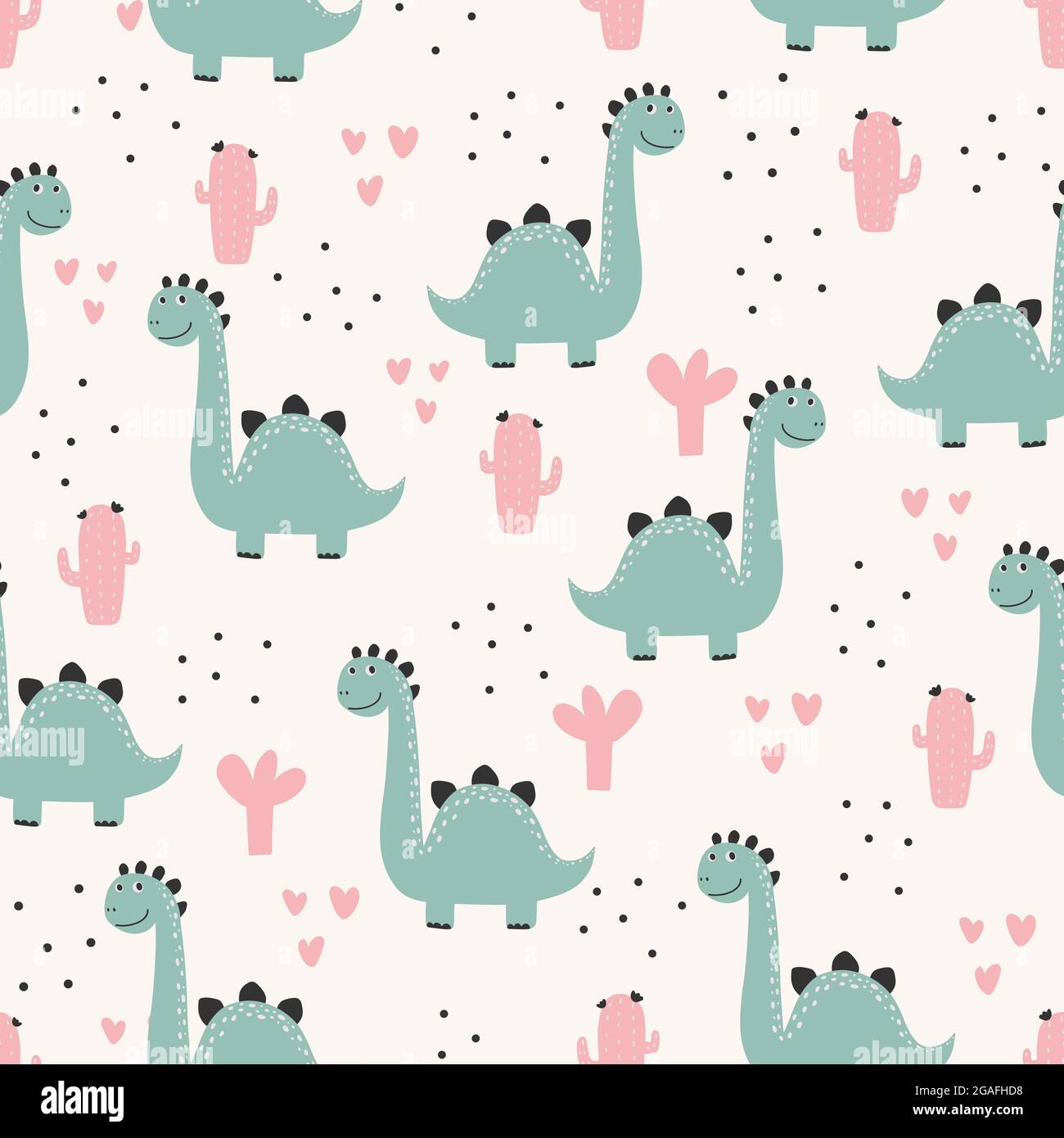 Cute dinosaur pattern - hand drawn childish dinosaur seamless pattern ...