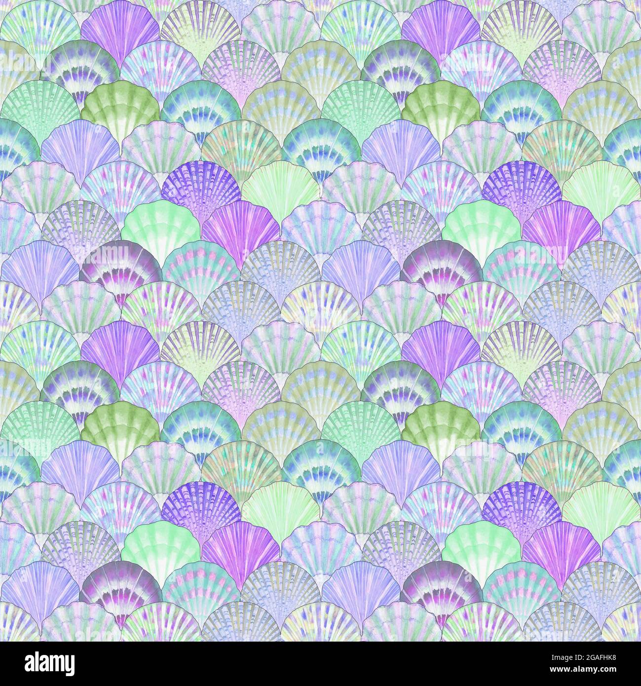 Watercolor sea shell japanese waves seamless pattern. Hand drawn ...