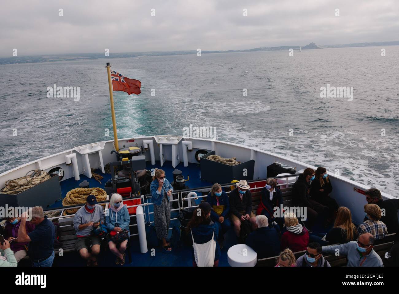 On board the Scillonian III ferry approaching Penzance, from the Isles ...