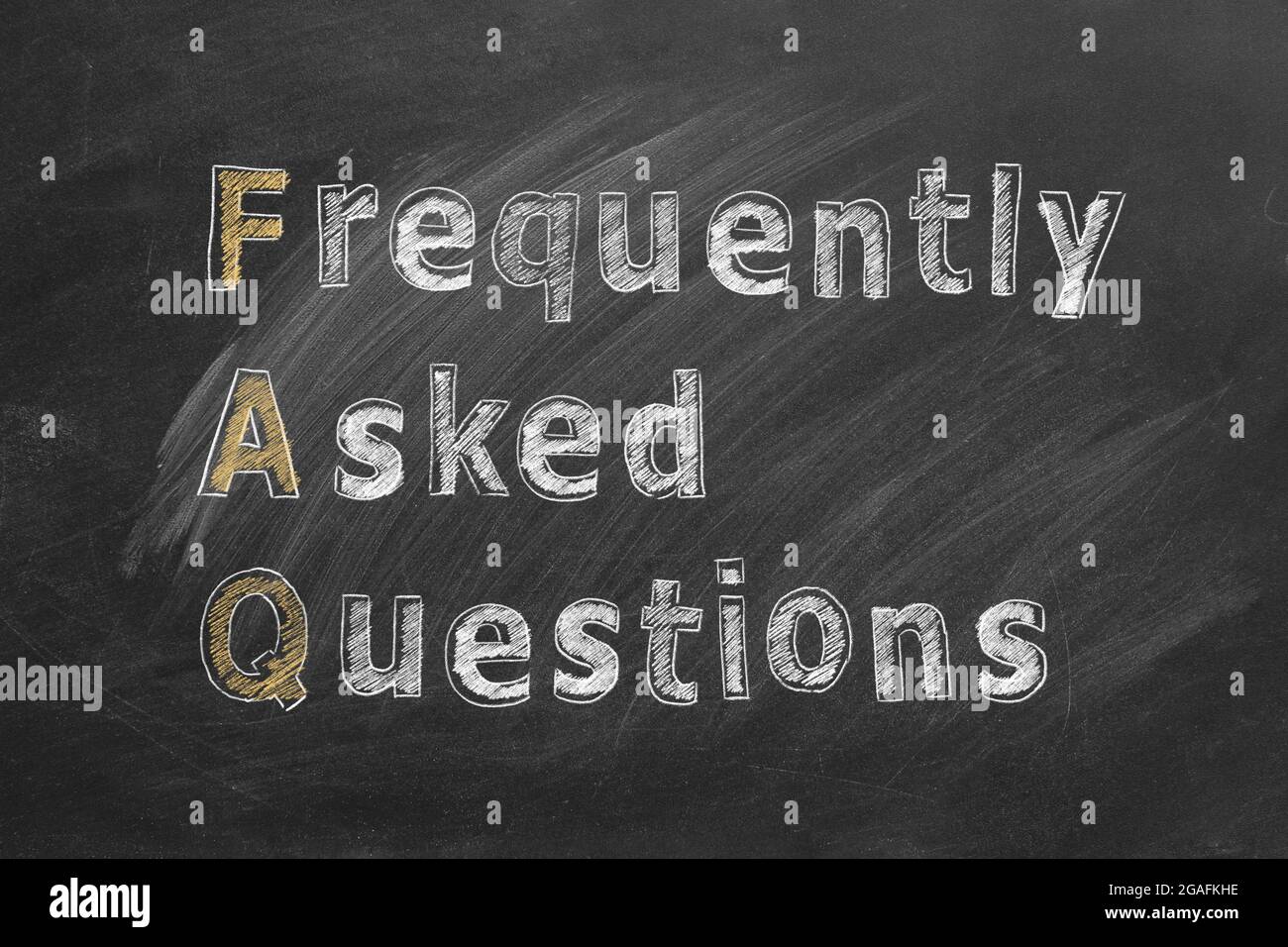 FAQ. Frequently Asked Questions. Lettering on chalkboard Stock Photo ...