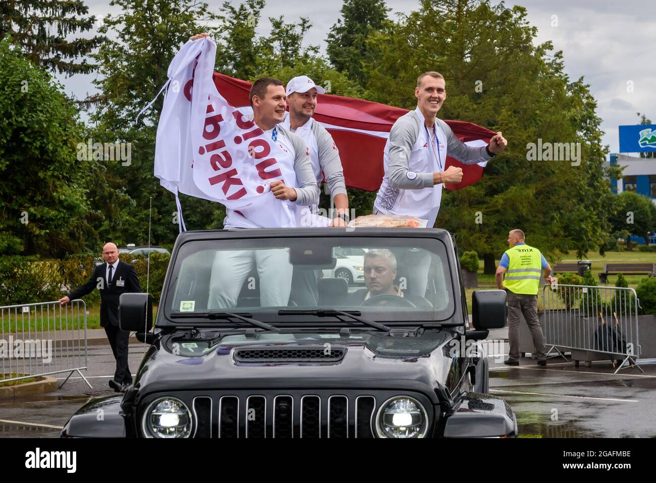 RIGA, LATVIA. 30th July 2021. Latvian 3x3 basketball team, Tokyo ...