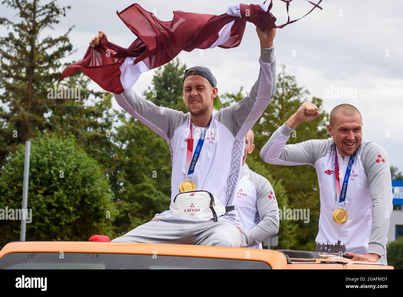 RIGA, LATVIA. 30th July 2021. Latvian 3x3 basketball team, Tokyo ...