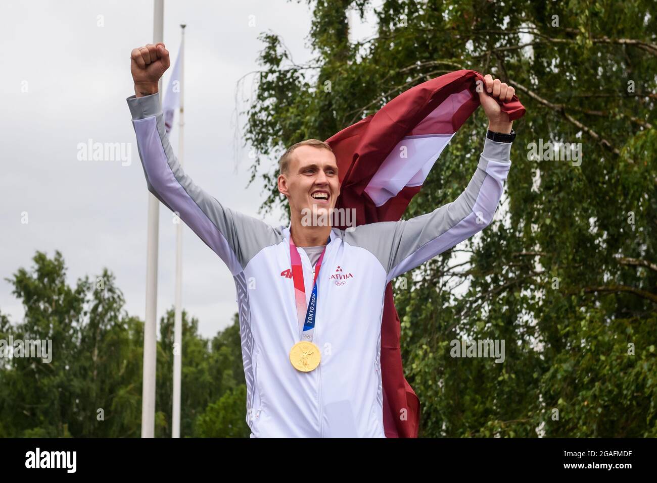 RIGA, LATVIA. 30th July 2021. Latvian 3x3 basketball team, Tokyo ...