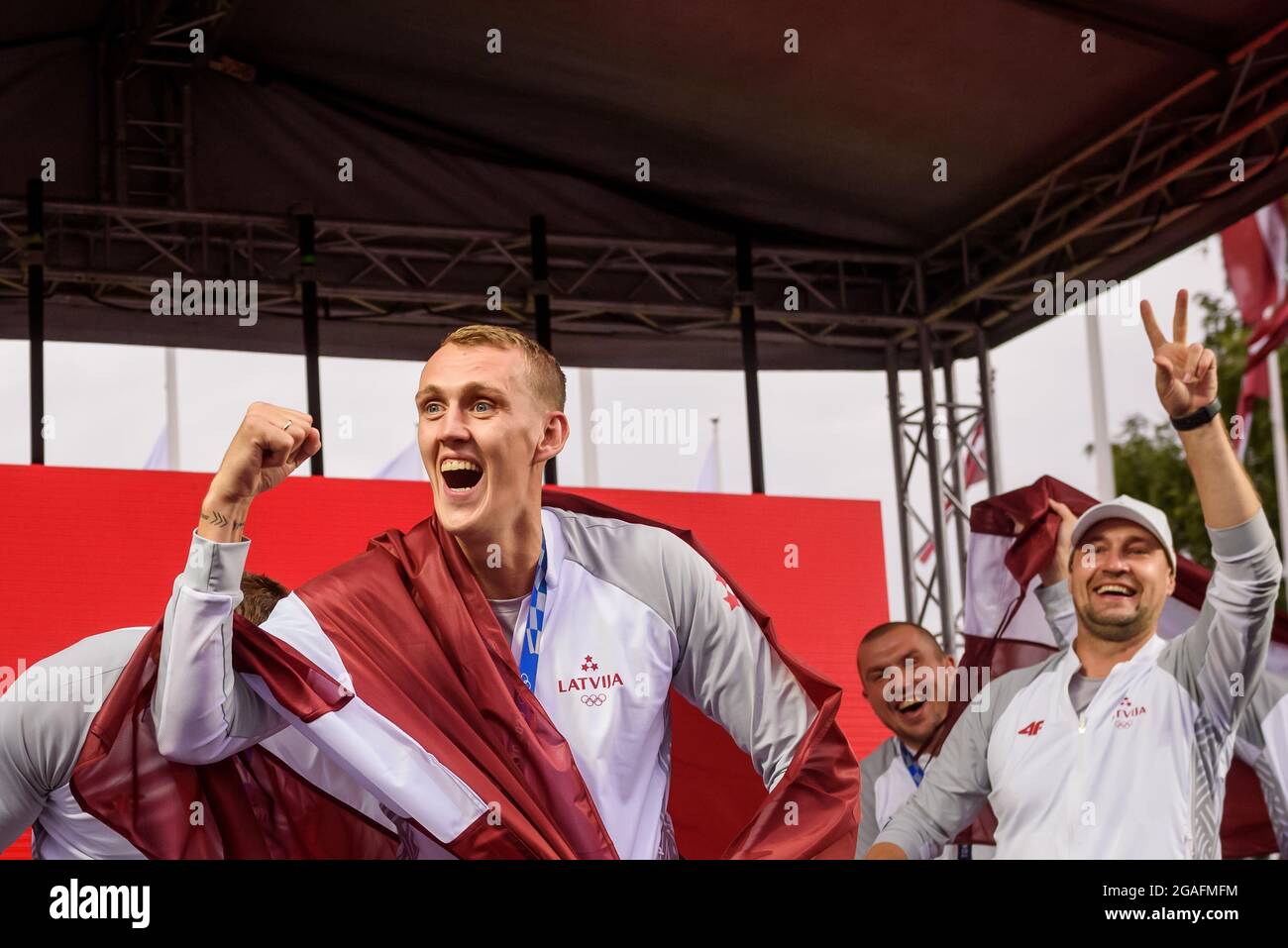 RIGA, LATVIA. 30th July 2021. Latvian 3x3 basketball team, Tokyo ...