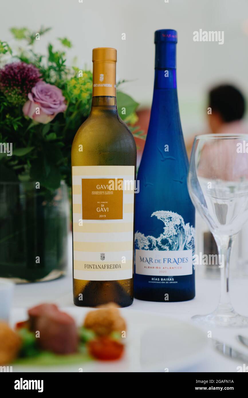 Bottles of wine on a restaurant table Stock Photo - Alamy