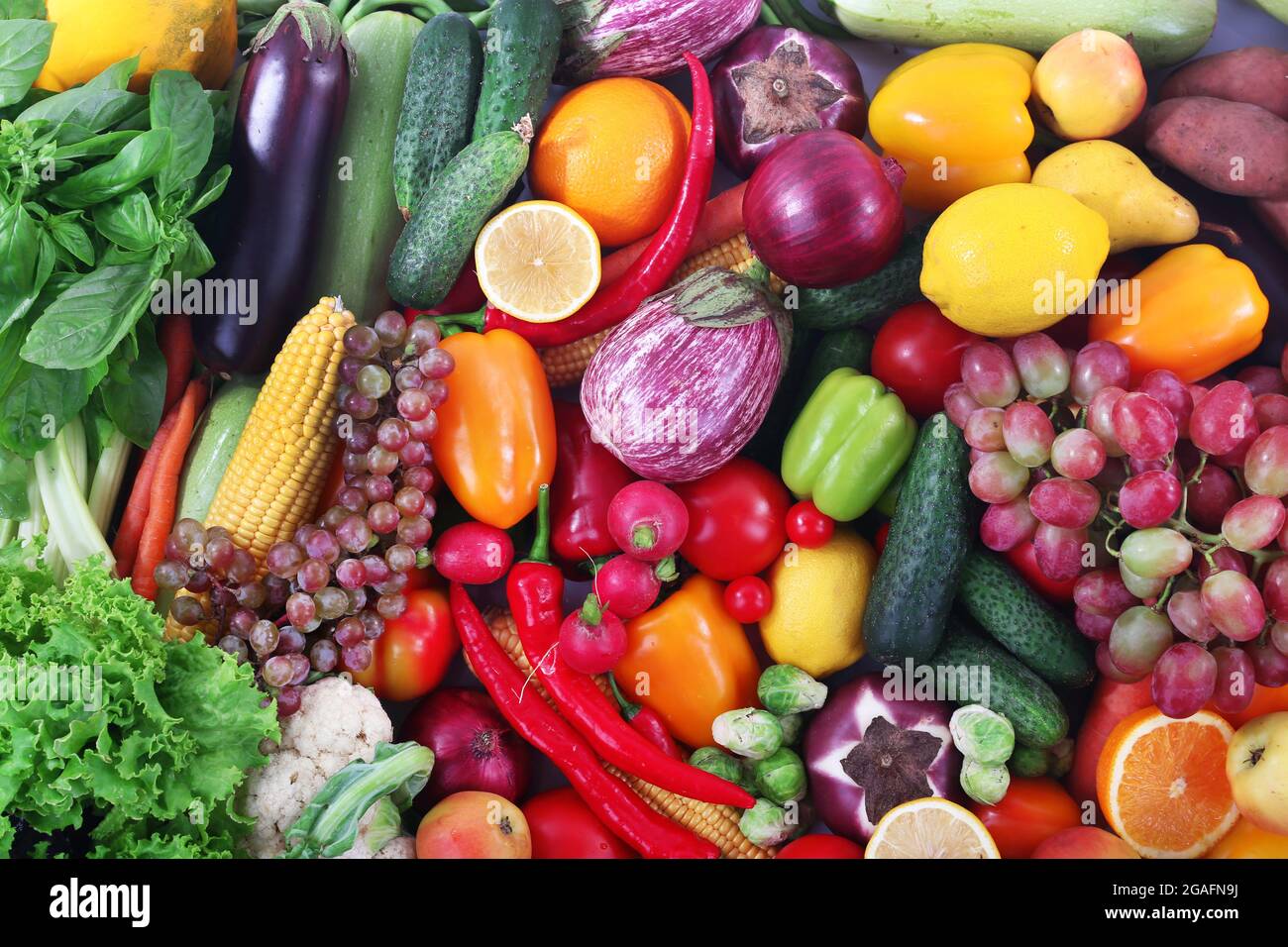 Fresh fruits and vegetables closeup Stock Photo - Alamy
