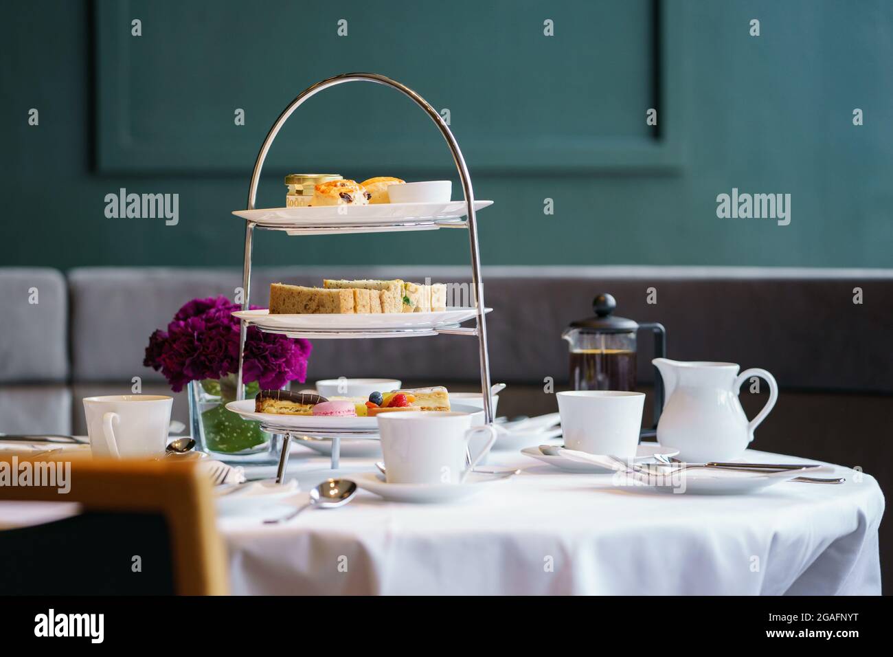 Gourmet Afternoon Tea offered at a restaurant Stock Photo - Alamy