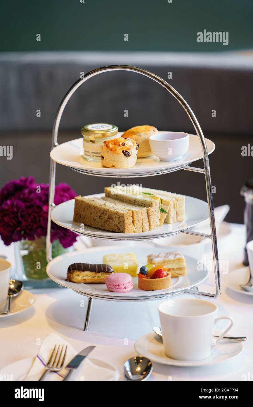 Gourmet Afternoon Tea offered at a restaurant Stock Photo - Alamy