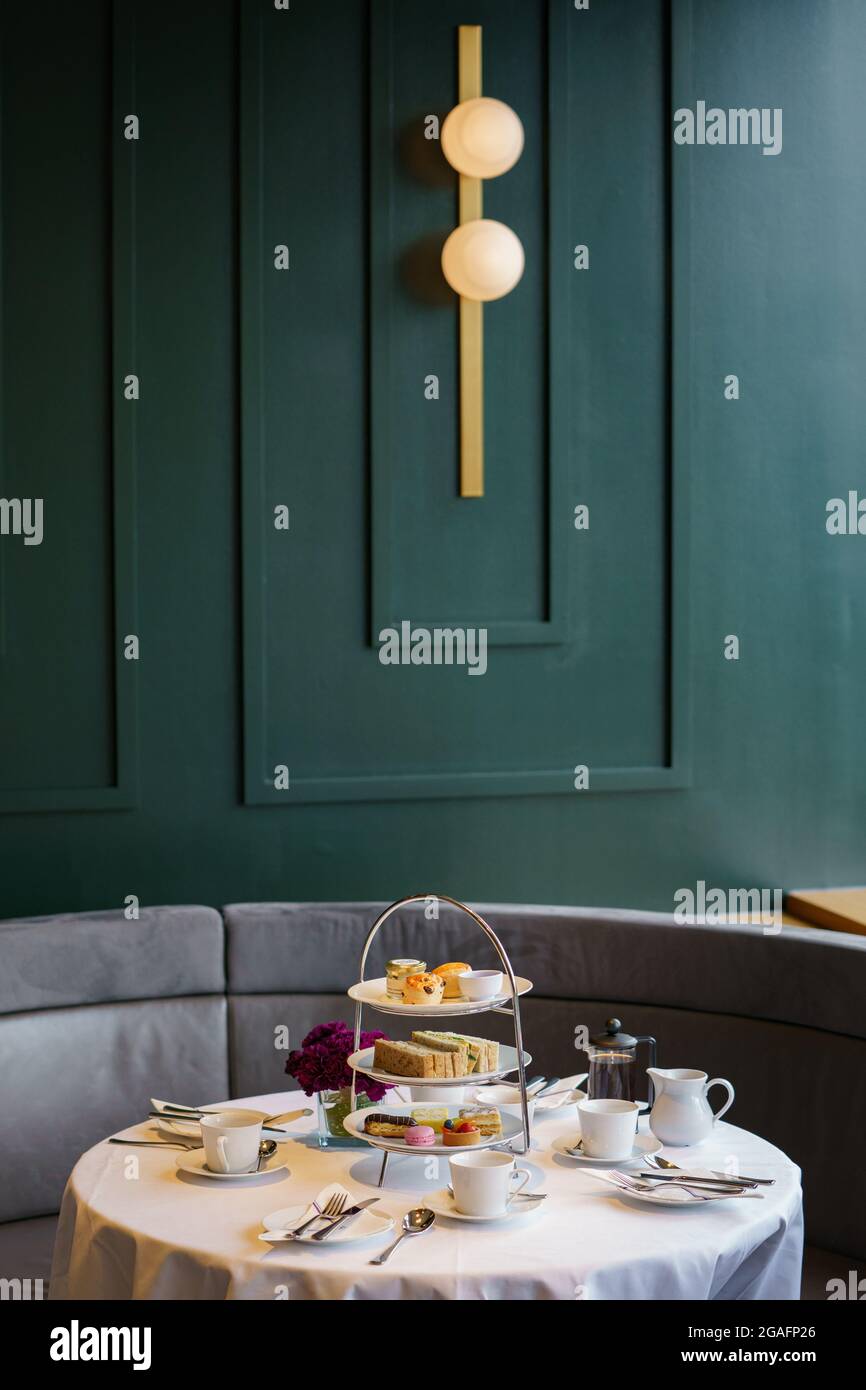 Gourmet Afternoon Tea offered at a restaurant Stock Photo - Alamy