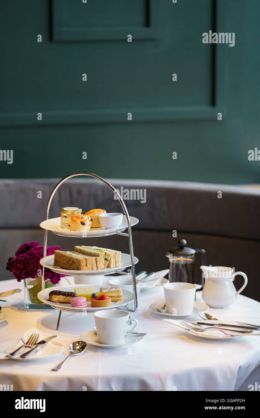 Gourmet Afternoon Tea offered at a restaurant Stock Photo - Alamy