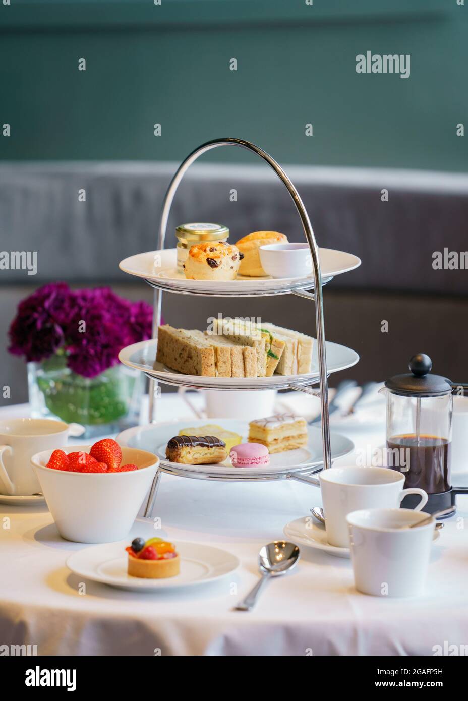 Gourmet Afternoon Tea offered at a restaurant Stock Photo - Alamy