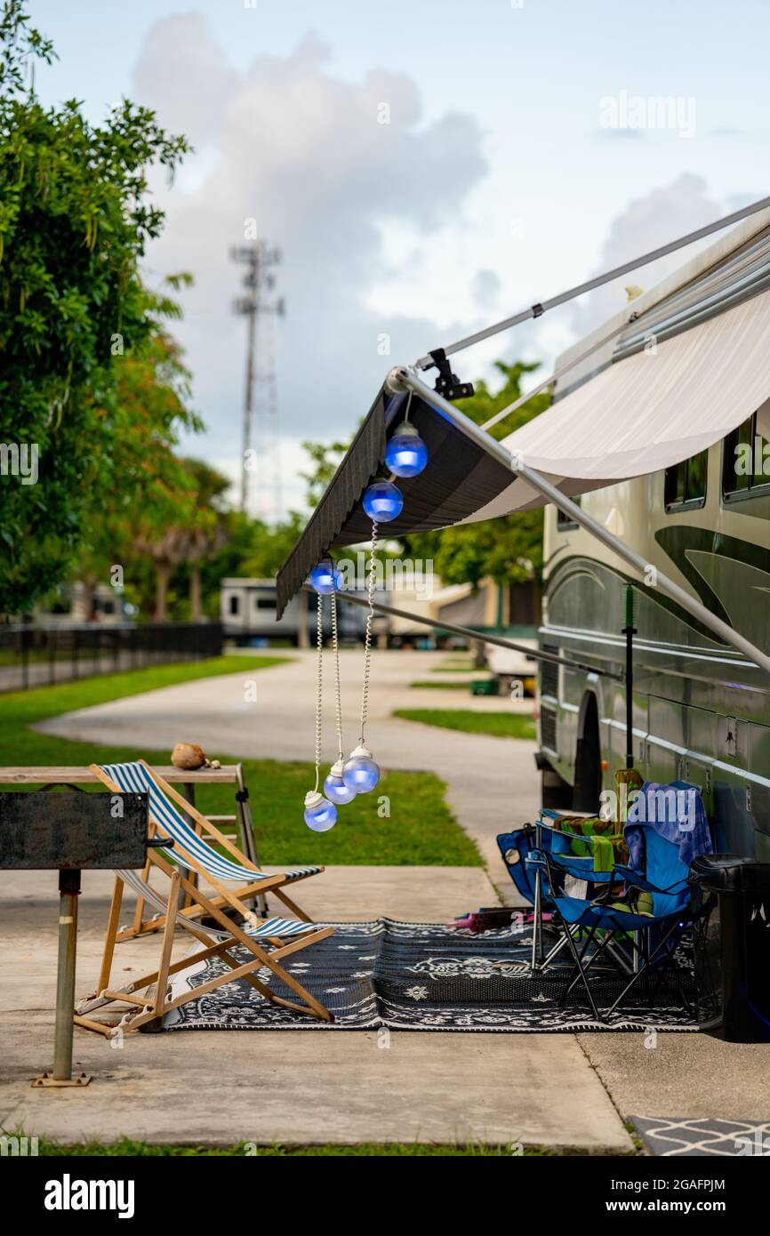 RV patio setup at a camp site Stock Photo - Alamy