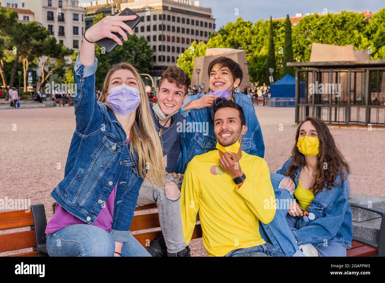 new normal corona virus life with a young studets multiracial group ...