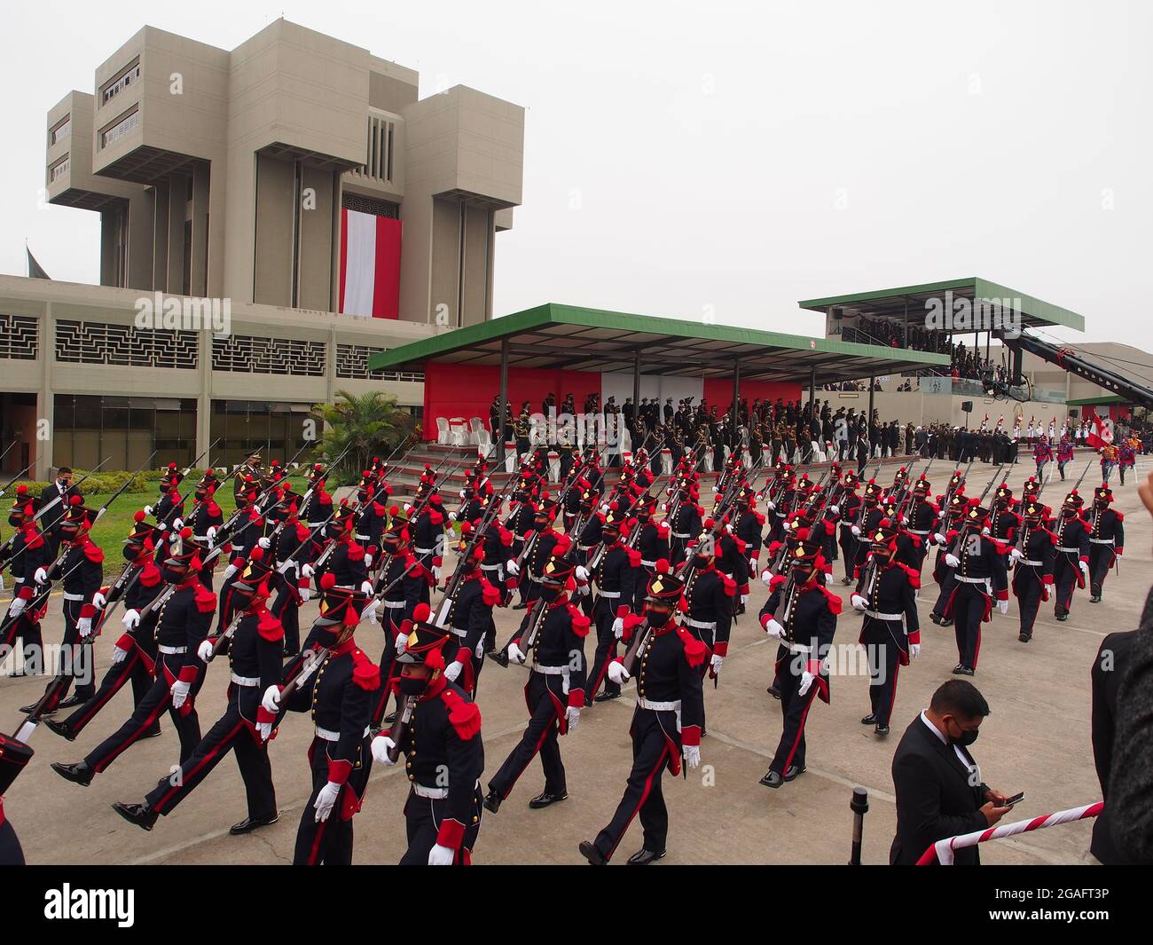 Lima, Peru. 30th July, 2021. marching on military parade commemorating ...