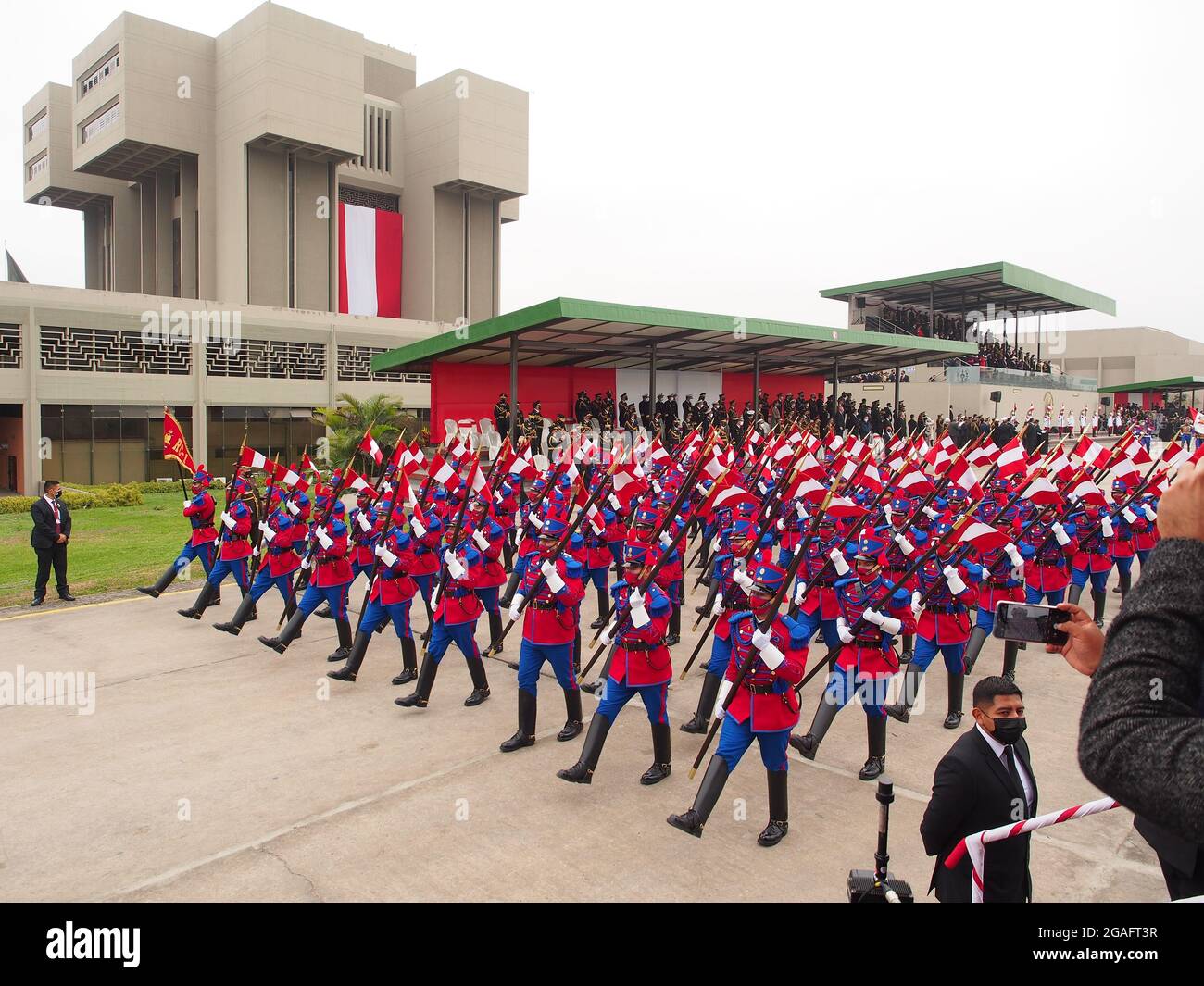 Lima, Peru. 30th July, 2021. Husares de Junin Regiment marching on ...