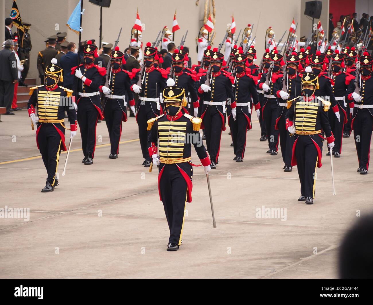 Lima, Peru. 30th July, 2021. Peruvian Army officers marching on ...