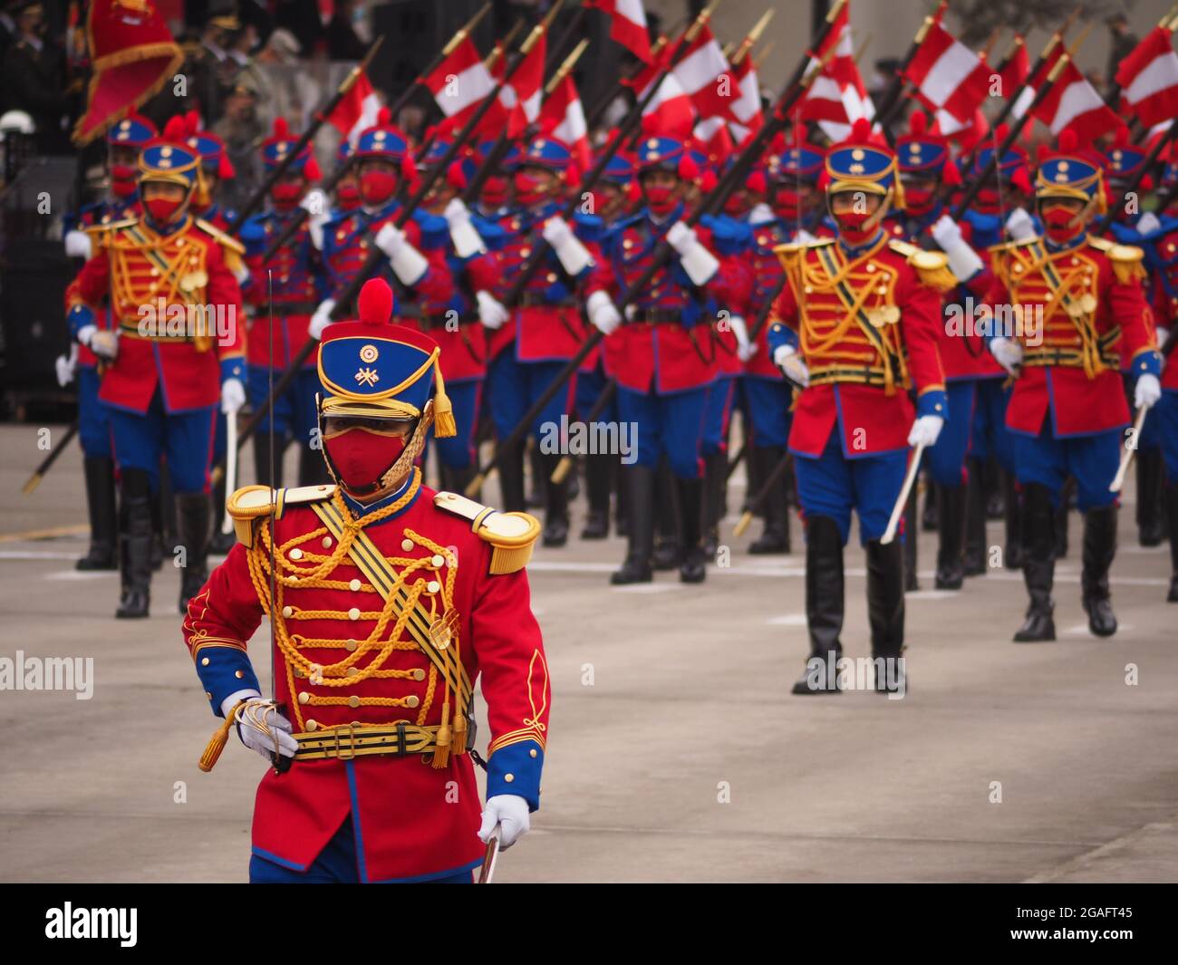 Lima, Peru. 30th July, 2021. Peruvian Army officers marching on ...