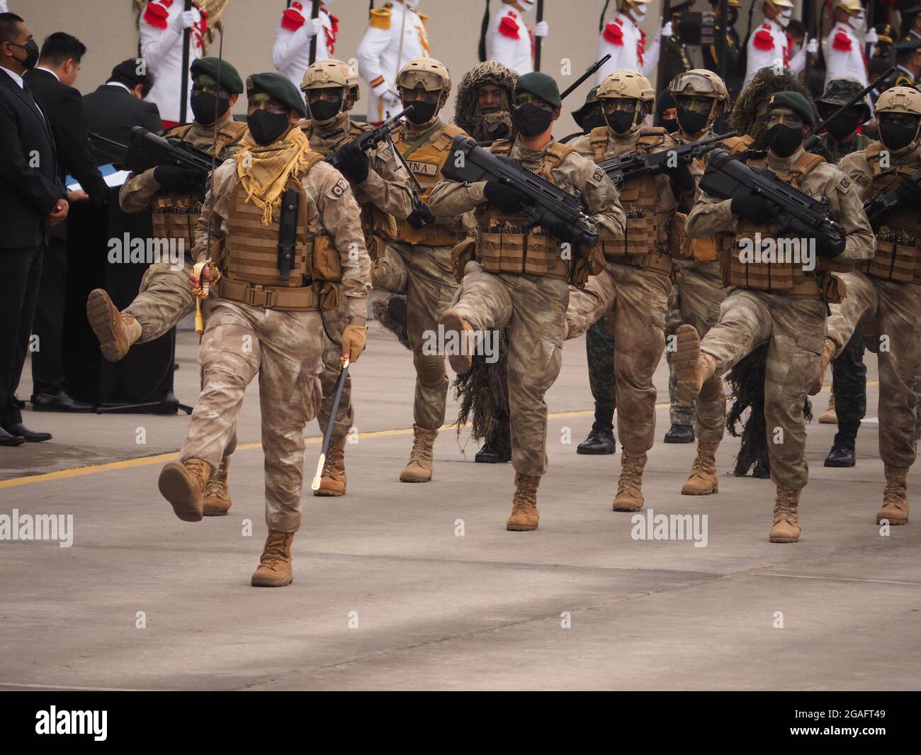 Lima, Peru. 30th July, 2021. Peruvian Marines marching on military ...