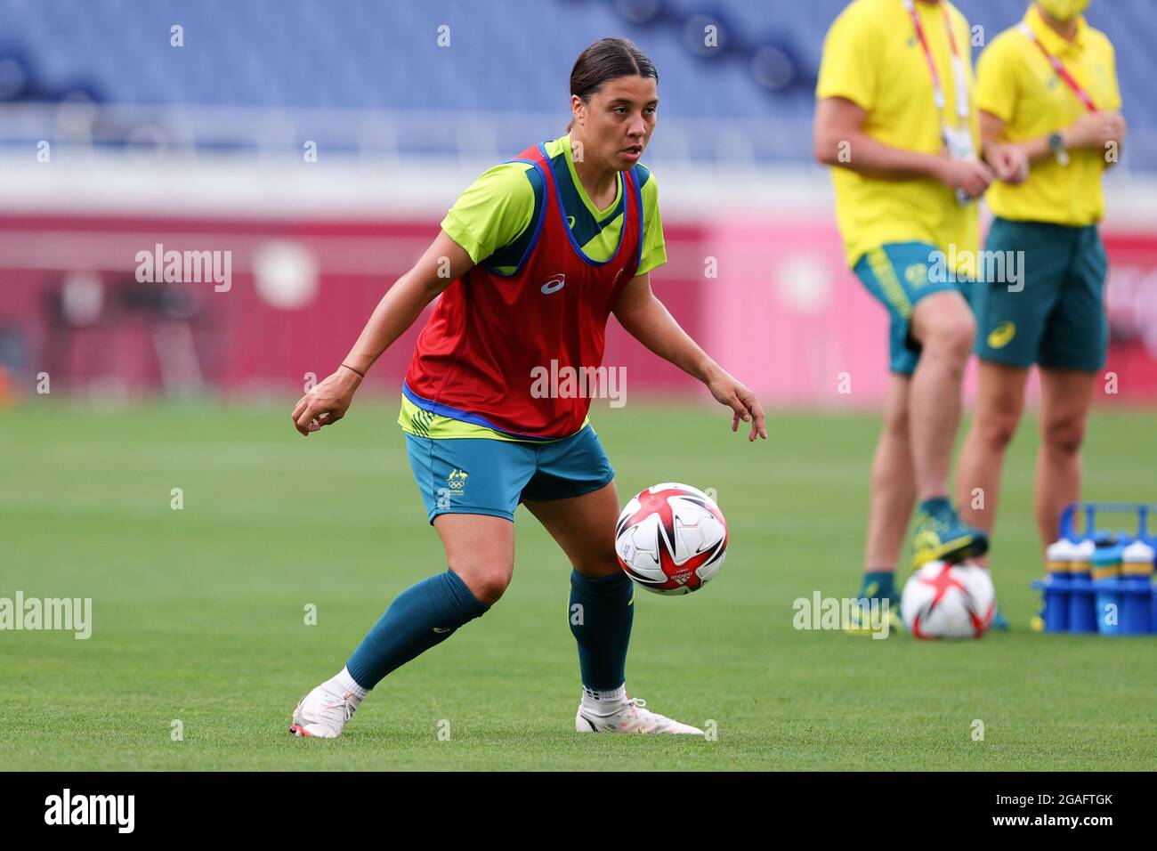 Tokyo, Japan, 24 July, 2021. Sam Kerr of Team Australia warms up during ...