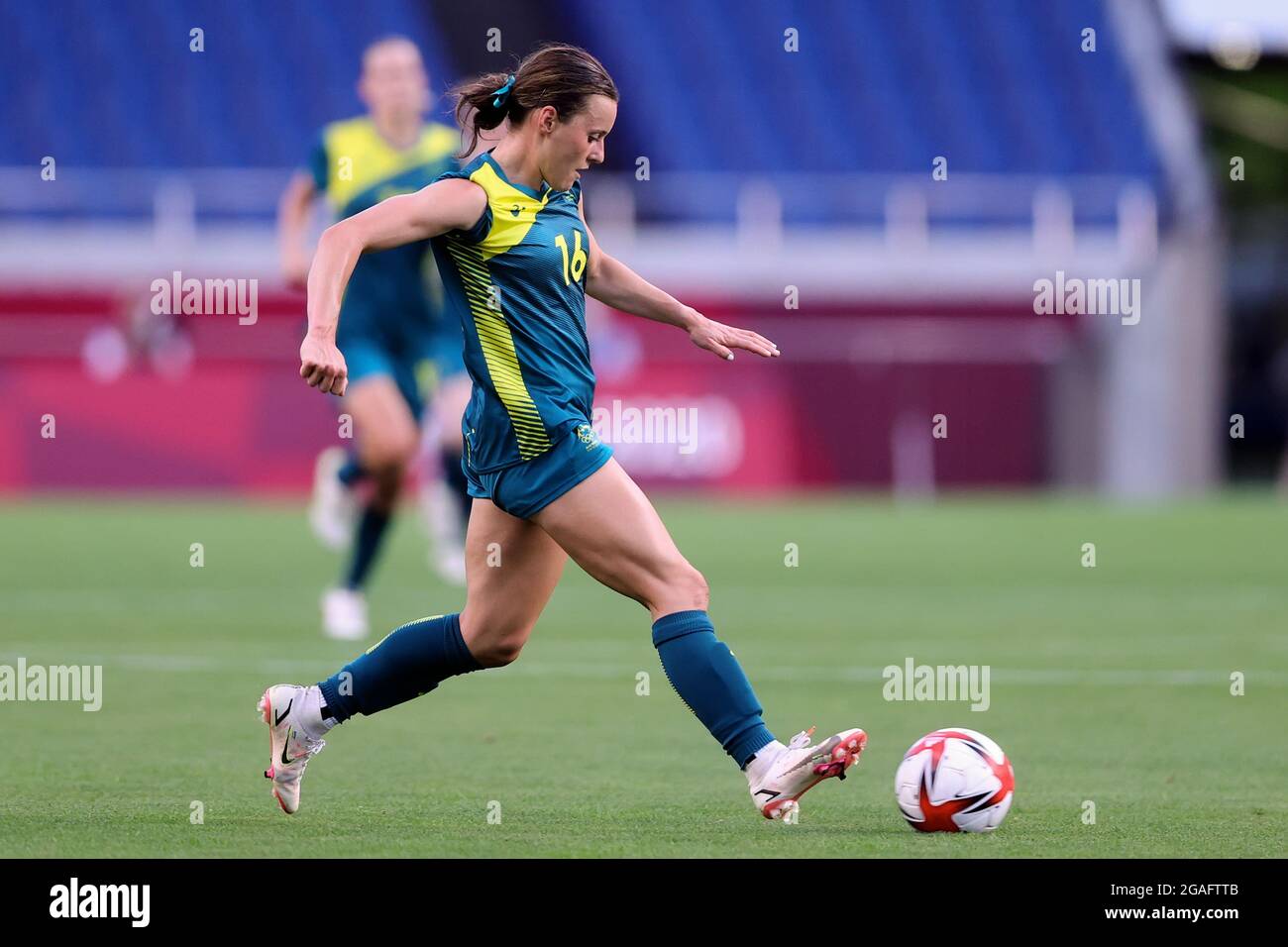 Tokyo, Japan, 24 July, 2021. Hayley Raso of Team Australia controls the ...