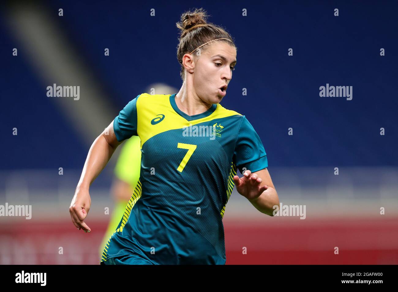 Tokyo, Japan, 24 July, 2021. Steph Catley of Team Australia attacking ...
