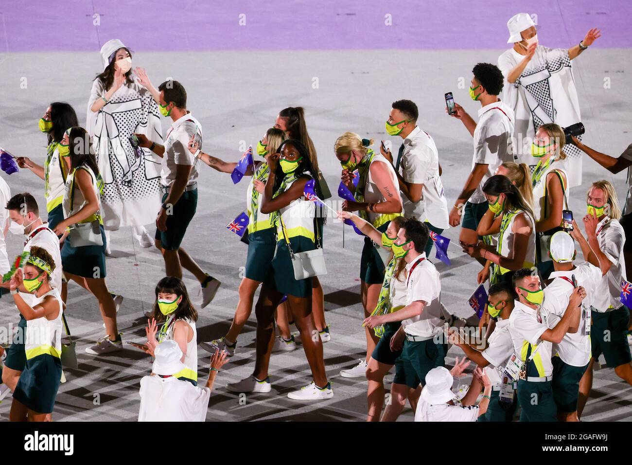 Tokyo, Japan, 23 July, 2021. Australia enter the arena with flag ...