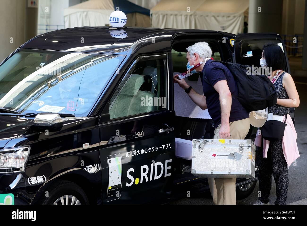 Tokyo, Japan, 22 July, 2021. Official taxi at the entrance of the Main ...