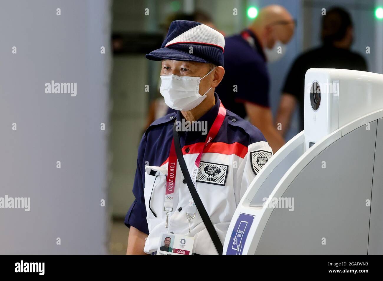 Tokyo, Japan, 22 July, 2021. Security at the entrance to the Tokyo Main ...