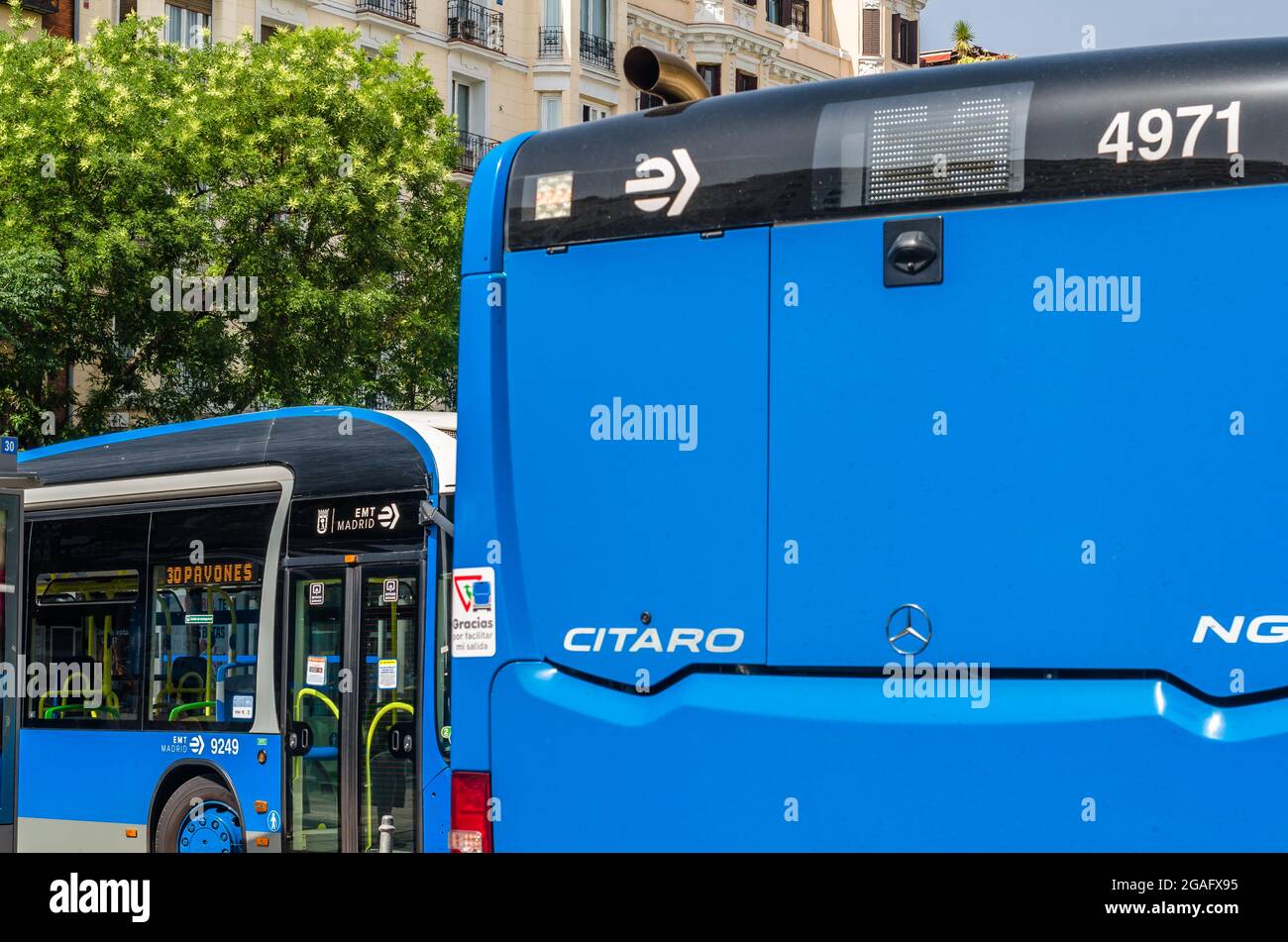 MADRID, SPAIN - JULY 23, 2021: Public bus of the EMT company in Madrid ...
