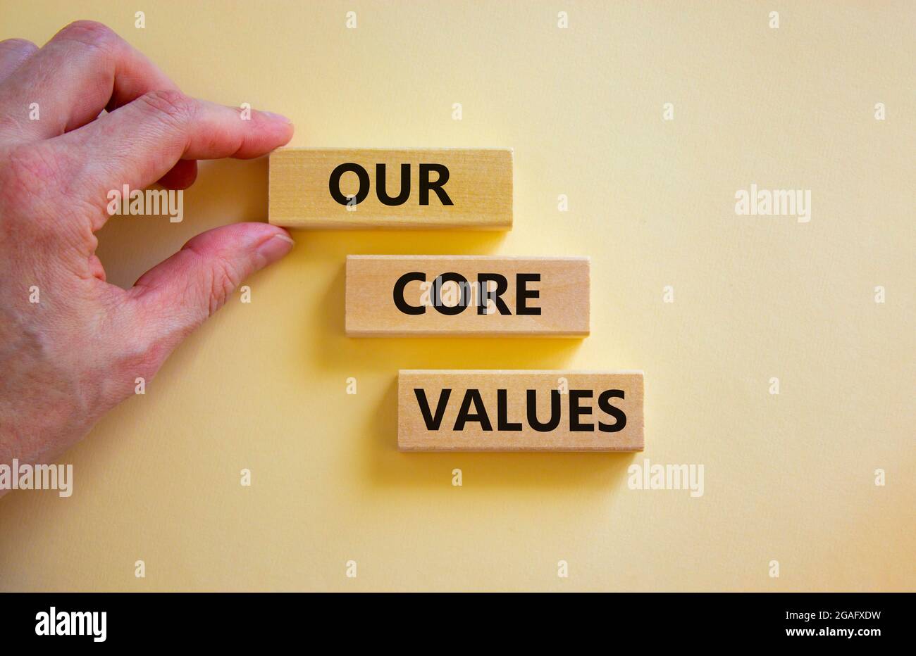 Our core values symbol. Concept words 'Our core values' on wooden ...